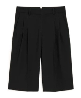 AMI Paris Pleated Wide-leg Bermuda Shorts - Black