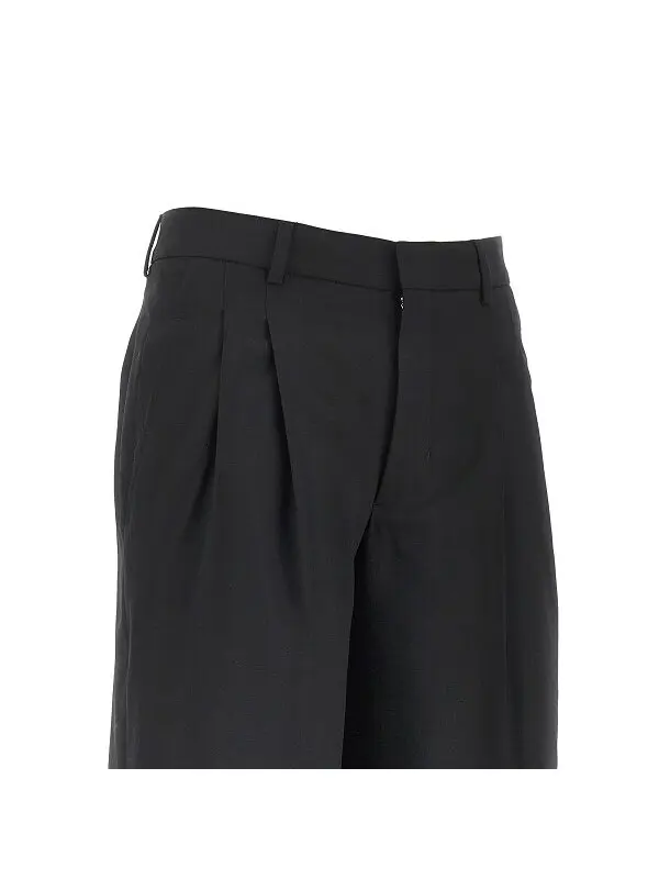 AMI Paris Pleated Wide-leg Bermuda Shorts - Black