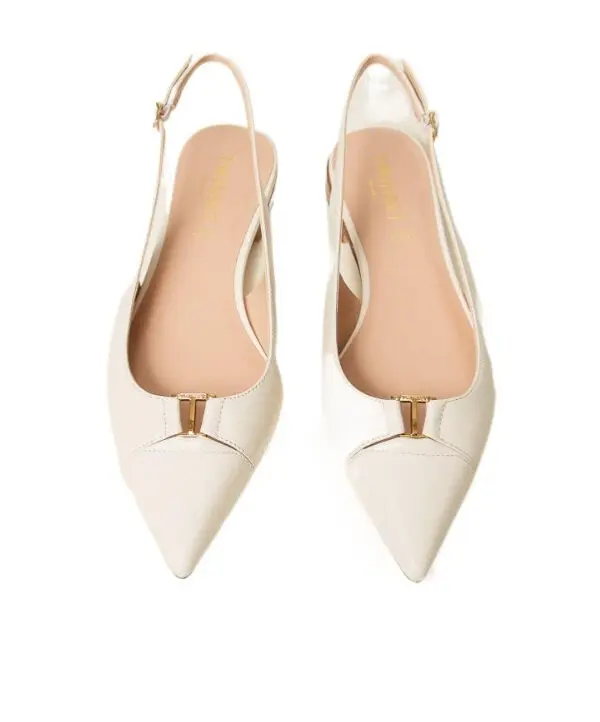TWINSET Leather Slingback Ballet Flats With Metal Logo Detail