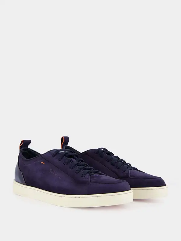 Santoni Low-top Lace-up Sneakers With Side Brand Lettering - Blue