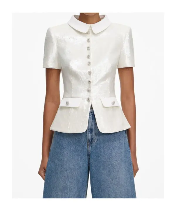 SELF-PORTRAIT Sequin-embellished Top With Peter Pan Collar
