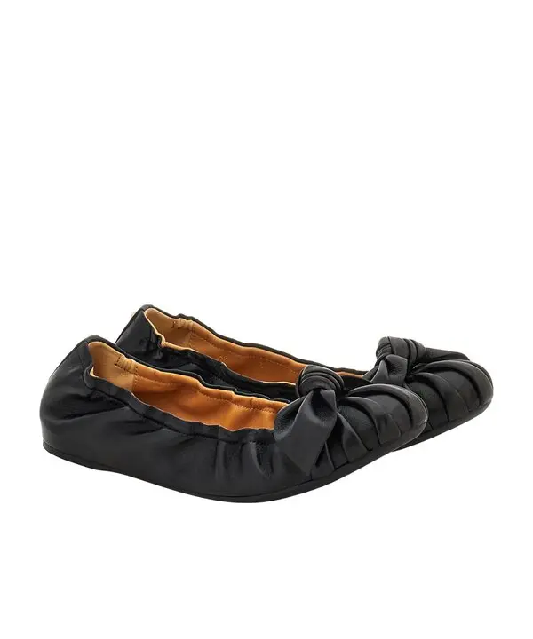 FERRAGAMO Nappa Leather Bow Embellished Ballet Flats - Black