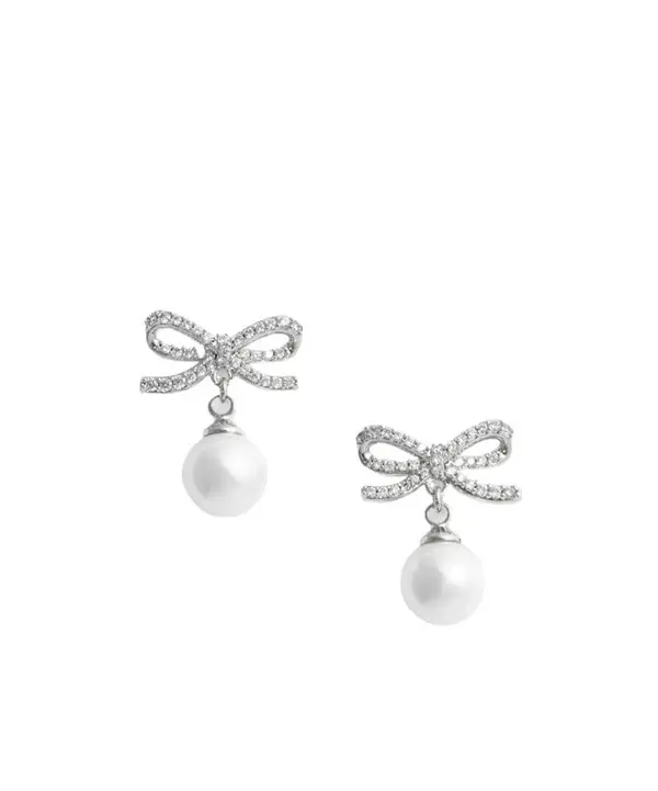 SELF-PORTRAIT Embellished Bow Earrings - White