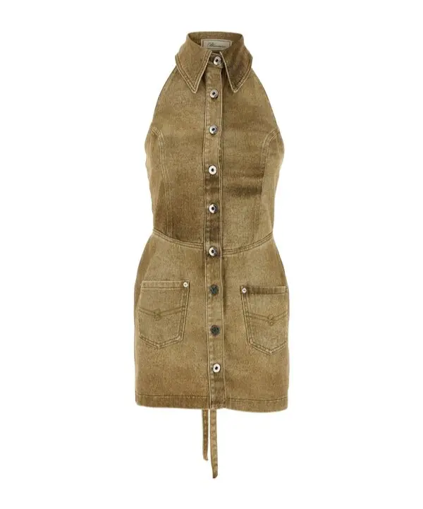 Blumarine Buttoned Halterneck Mini Dress