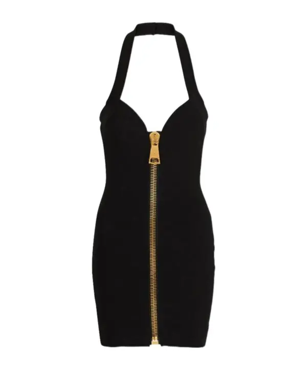 Balmain Backless Fitted Knit Mini Dress With Zipper Detail