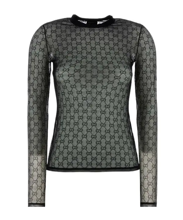 Gucci Monogrammed Sheer Long-sleeve Top