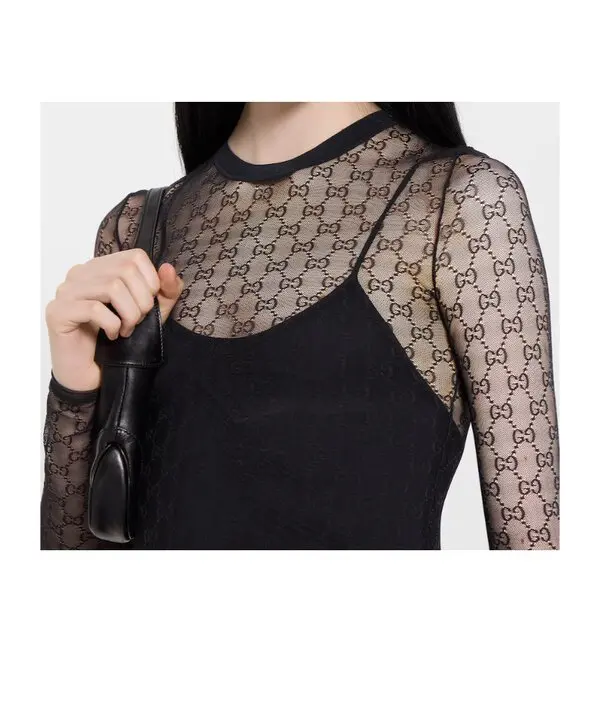 Gucci Monogrammed Sheer Long-sleeve Top