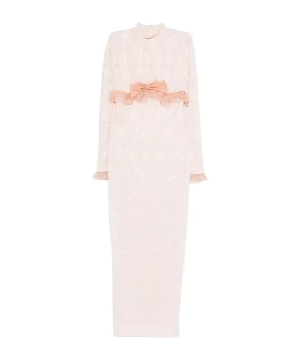 Alessandra Rich Long Sleeve Lace Dress With Bow And Ruffles - Pink