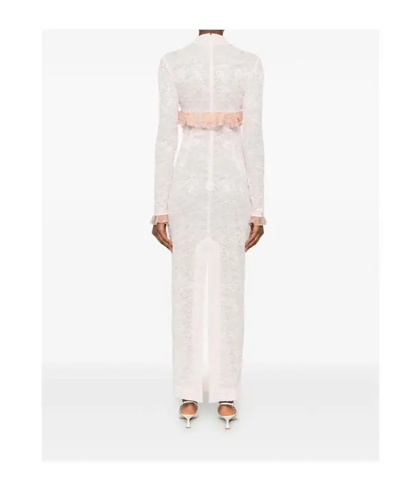 Alessandra Rich Long Sleeve Lace Dress With Bow And Ruffles - Pink