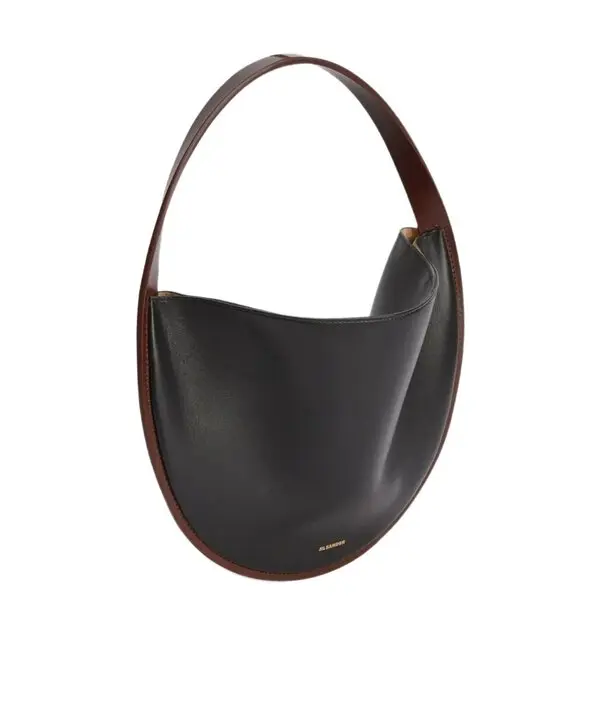 JIL SANDER Pivot Logo Embossed Shoulder Bag - Black