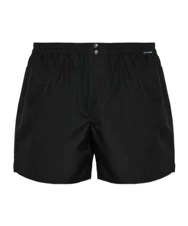 Dolce & Gabbana Dolce Gabbana Logo Patch Poplin Boxer Shorts - Black