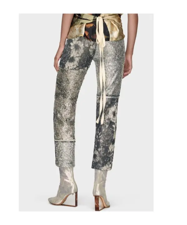 MAISON MARGIELA Floral Sequin Embellished Patchwork Trousers - Gray