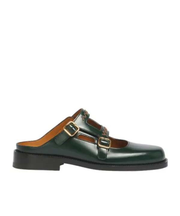 Marni Cutout Buckled Mules - Deep Green