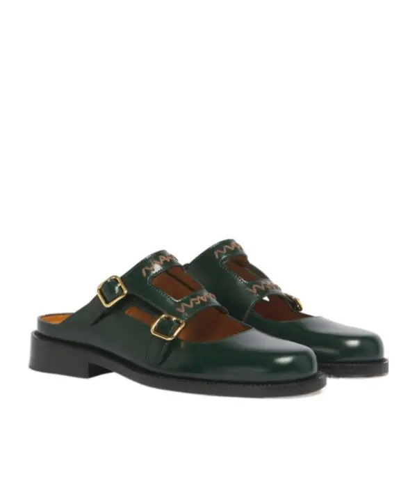Marni Cutout Buckled Mules - Deep Green