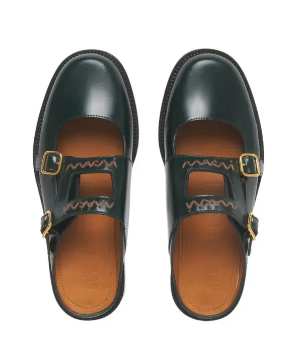 Marni Cutout Buckled Mules - Deep Green