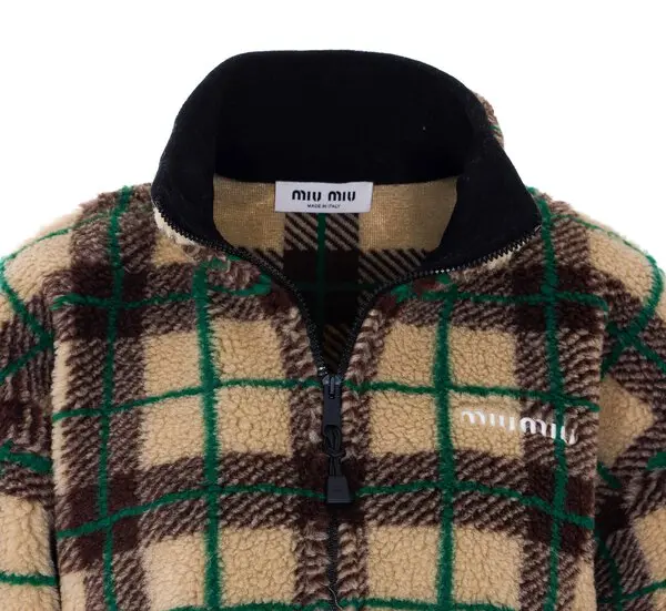 Miu Miu Checked Cropped Fleece Jacket