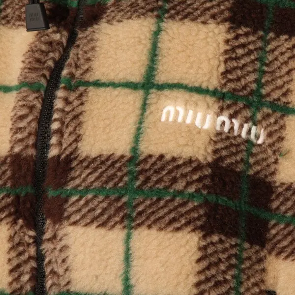 Miu Miu Checked Cropped Fleece Jacket