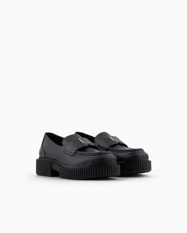 Armani Exchange Leather Loafers With Embossed Logo Detail