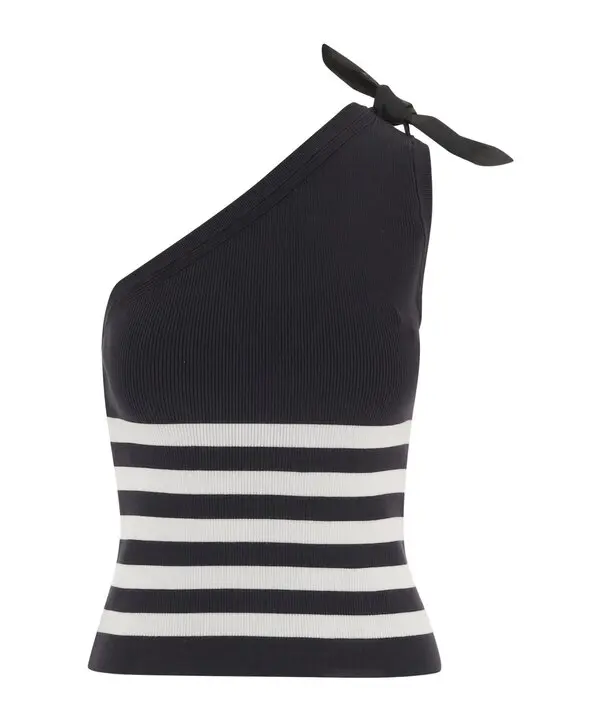 PATOU Striped Ribbed One-shoulder Top With Tie Detail