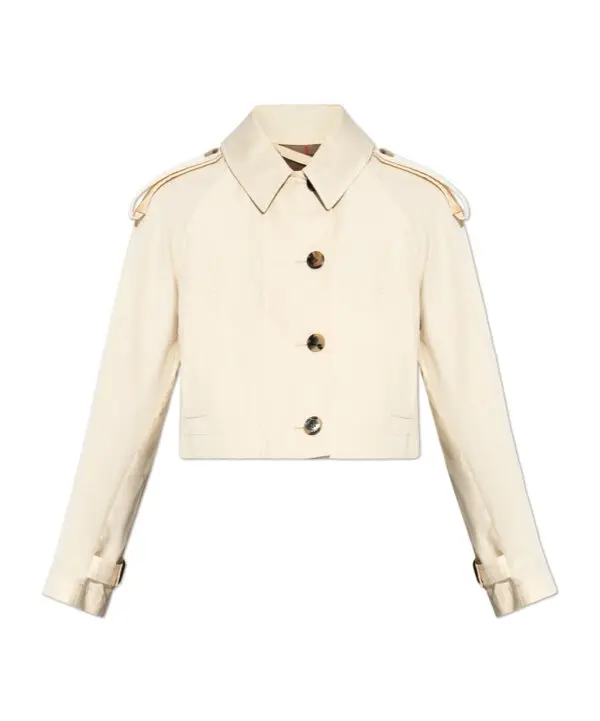 Burberry Cropped Epaulette Jacket With Turn-down Collar - Beige