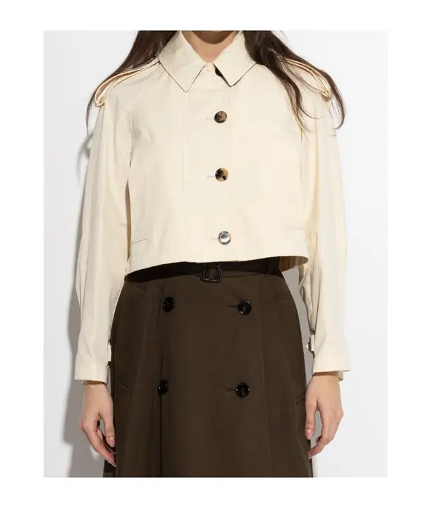 Burberry Cropped Epaulette Jacket With Turn-down Collar - Beige