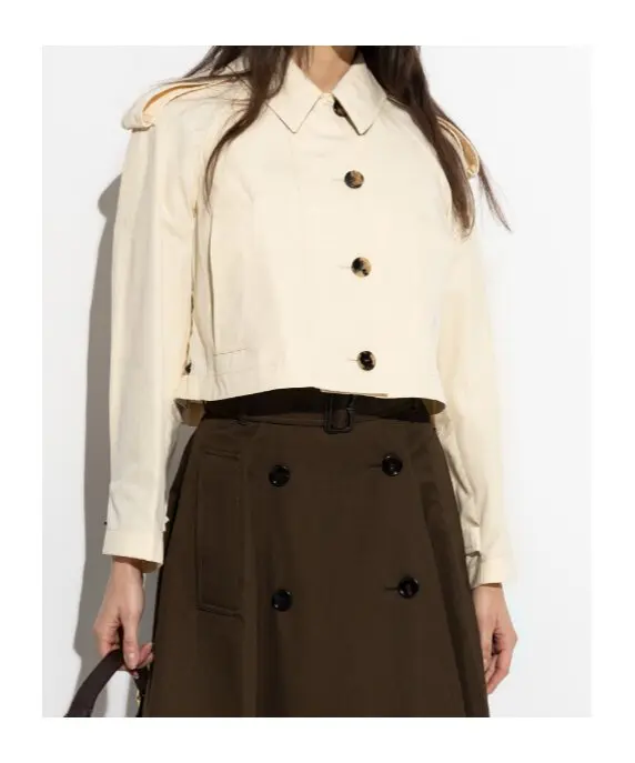 Burberry Cropped Epaulette Jacket With Turn-down Collar - Beige