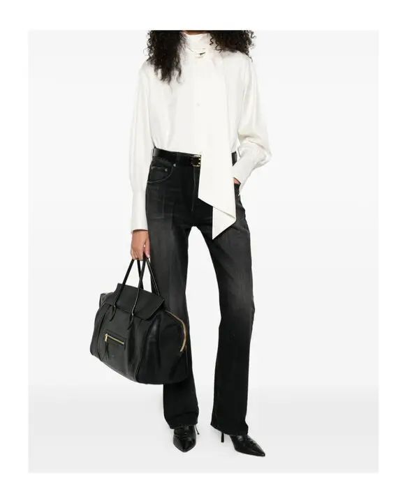 Celine Cropped Silk Twill Lavalliere Shirt