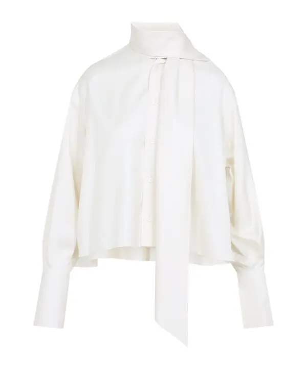 Celine Cropped Silk Twill Lavalliere Shirt - White