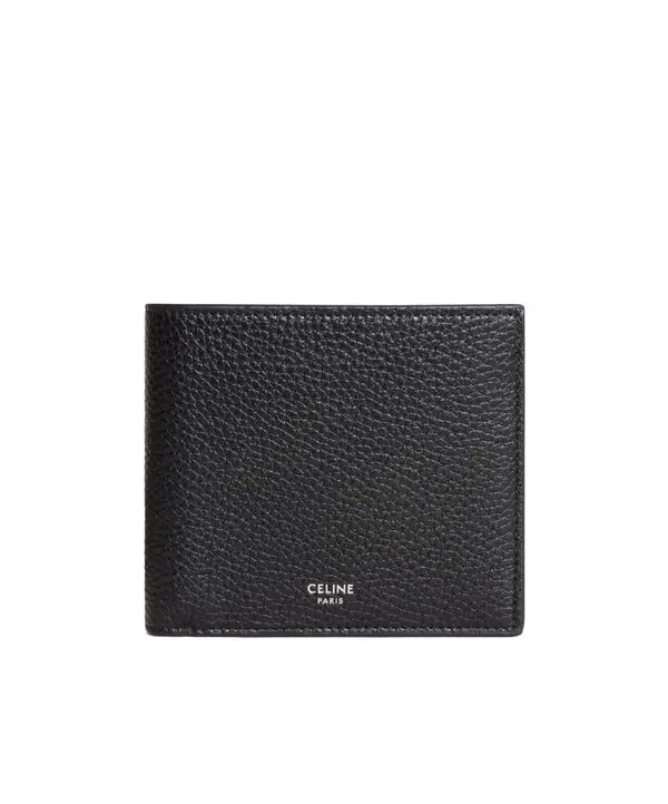 Celine Bi-fold Wallet In Grained Calfskin - Black