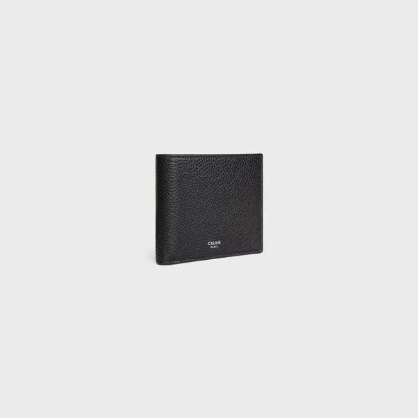 Celine Bi-fold Wallet In Grained Calfskin - Black