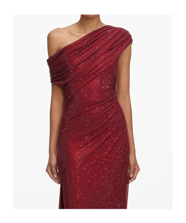 SELF-PORTRAIT Embellished Asymmetrical Drape Midi Dress