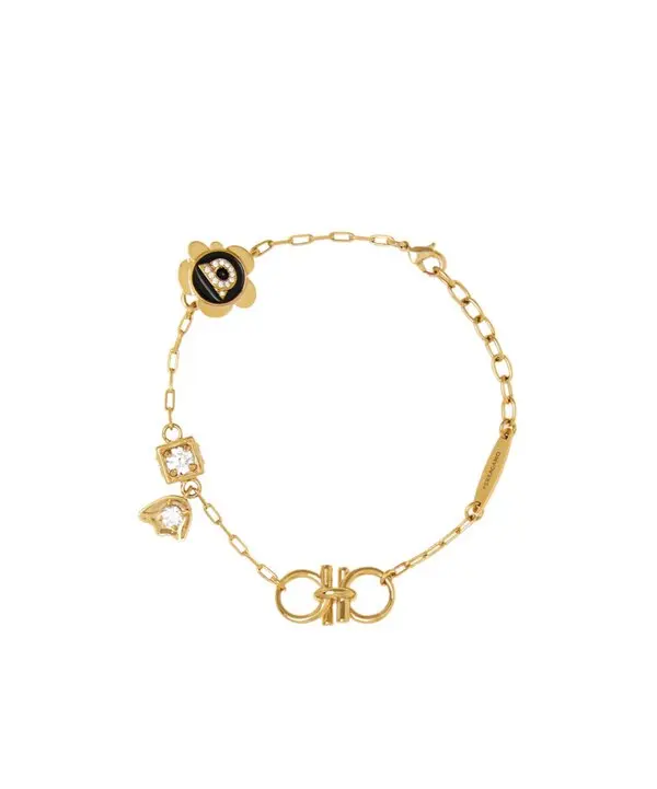 FERRAGAMO Crystal Flower Charm Bracelet - Gold/black