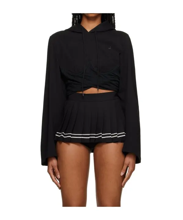 PUSHBUTTON Long-sleeved Hoodie With Drawstring And Knot Detailing - Black