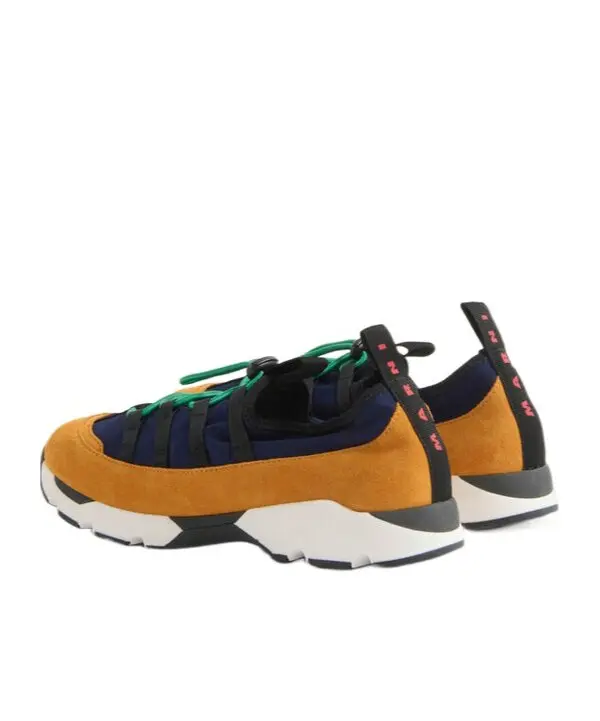 Marni Logo Printed Lace-up Sports Sneaker - Blue/pumpkin