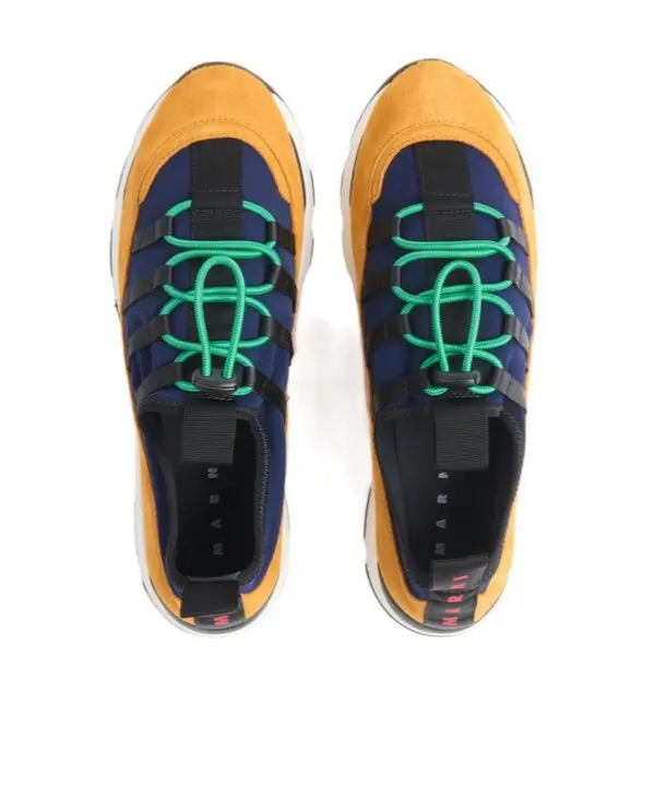 Marni Logo Printed Lace-up Sports Sneaker - Blue/pumpkin