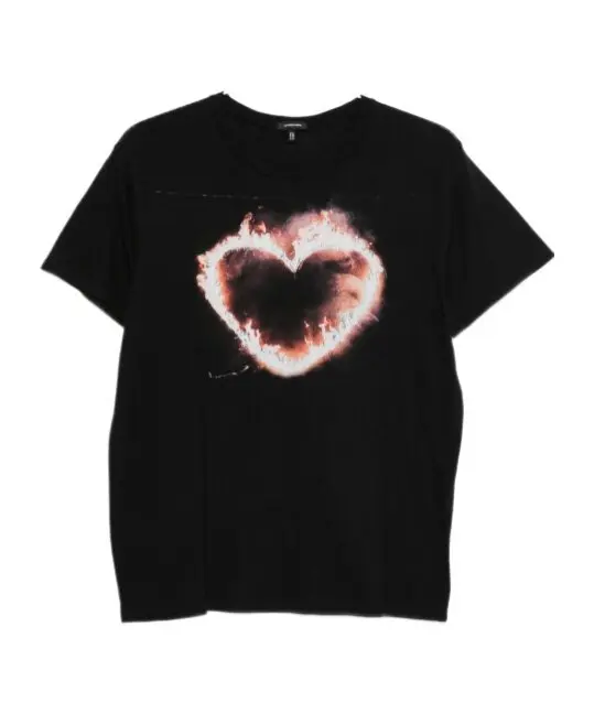 R13 Flaming Heart Crew Neck Short Sleeve T-shirt - Black
