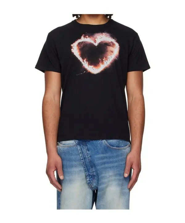 R13 Flaming Heart Crew Neck Short Sleeve T-shirt - Black