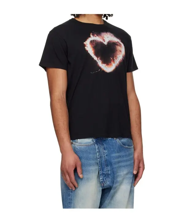 R13 Flaming Heart Crew Neck Short Sleeve T-shirt - Black