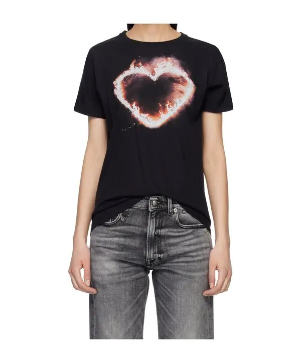 R13 Flaming Heart Crew Neck Short Sleeve T-shirt - Black