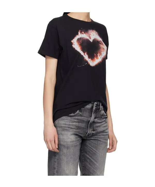 R13 Flaming Heart Crew Neck Short Sleeve T-shirt - Black