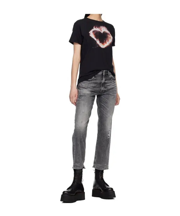 R13 Flaming Heart Crew Neck Short Sleeve T-shirt - Black