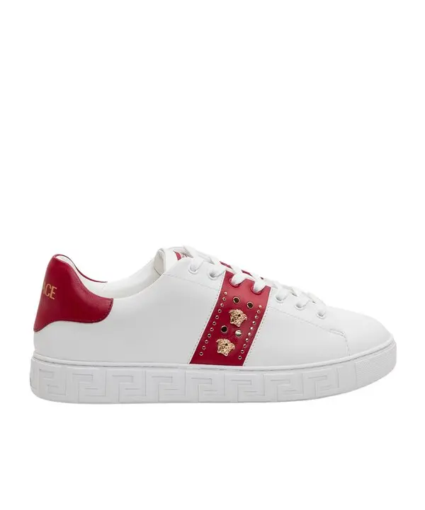 Versace Greca Embellished Lace-up Sneakers - White