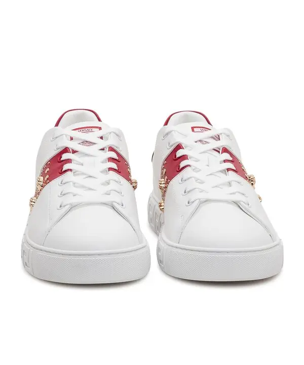 Versace Greca Embellished Lace-up Sneakers - White