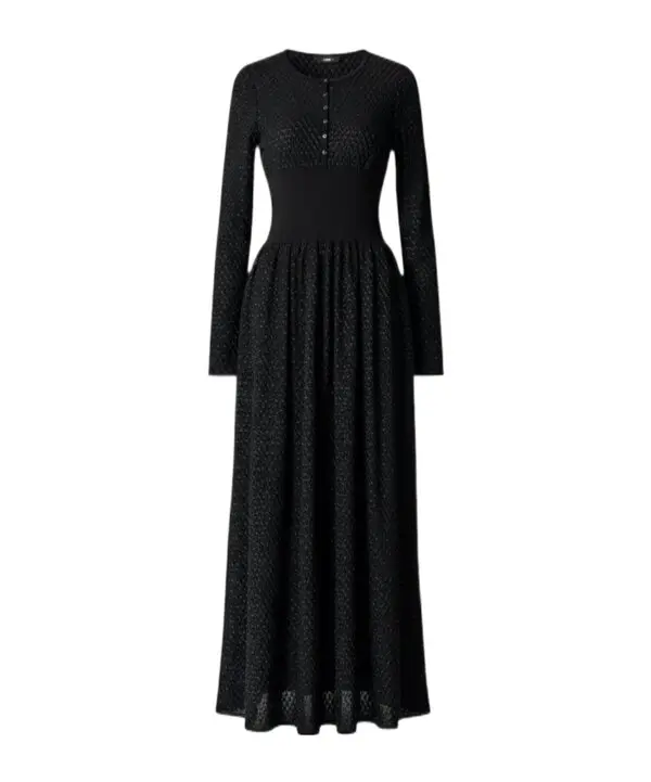 Alaïa Round Neck Long Sleeve Dress With Pleated Hem - Black