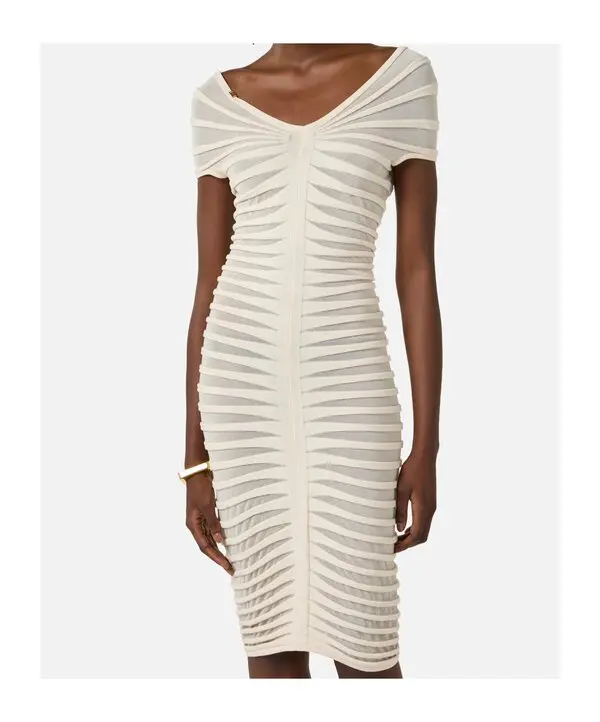 Elisabetta Franchi Ribbed Knit Dress With Gold Logo Detail