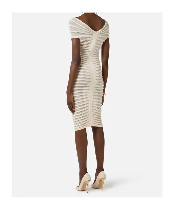 Elisabetta Franchi Ribbed Knit Dress With Gold Logo Detail