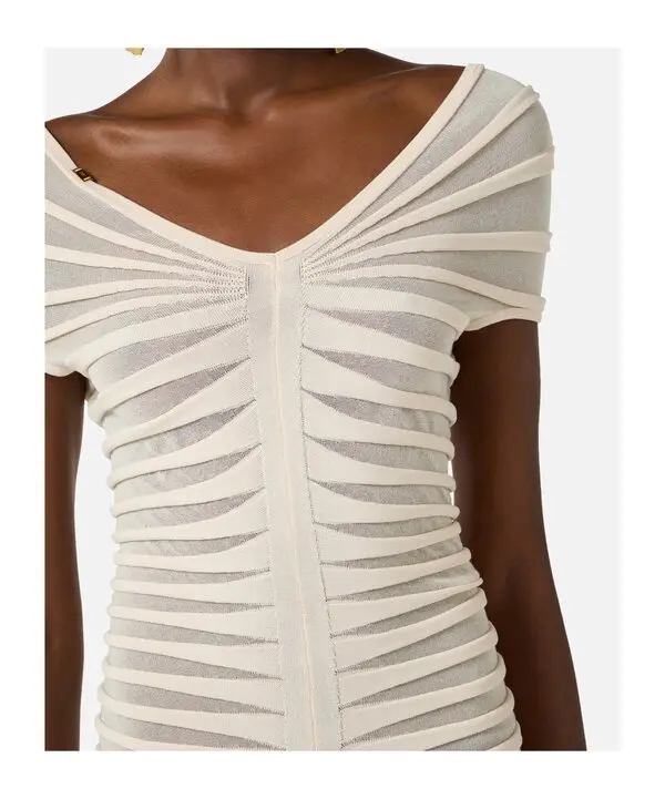 Elisabetta Franchi Ribbed Knit Dress With Gold Logo Detail