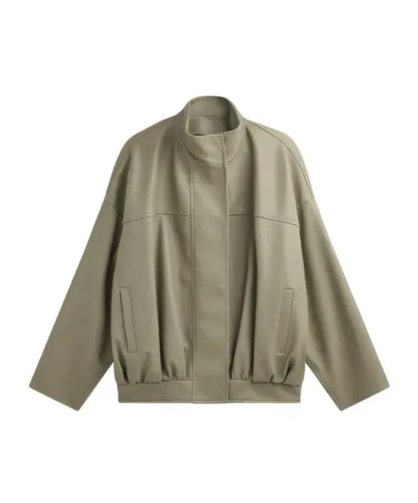 THE FRANKIE SHOP Veren Faux Leather Bomber Jacket Sage - Sage Green