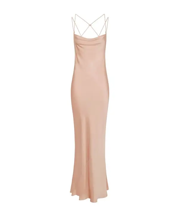 Elisabetta Franchi Red Carpet Satin Maxi Dress With Tubular Straps And Logo Detail