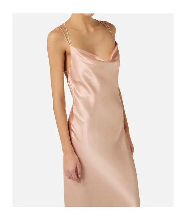 Elisabetta Franchi Red Carpet Satin Maxi Dress With Tubular Straps And Logo Detail